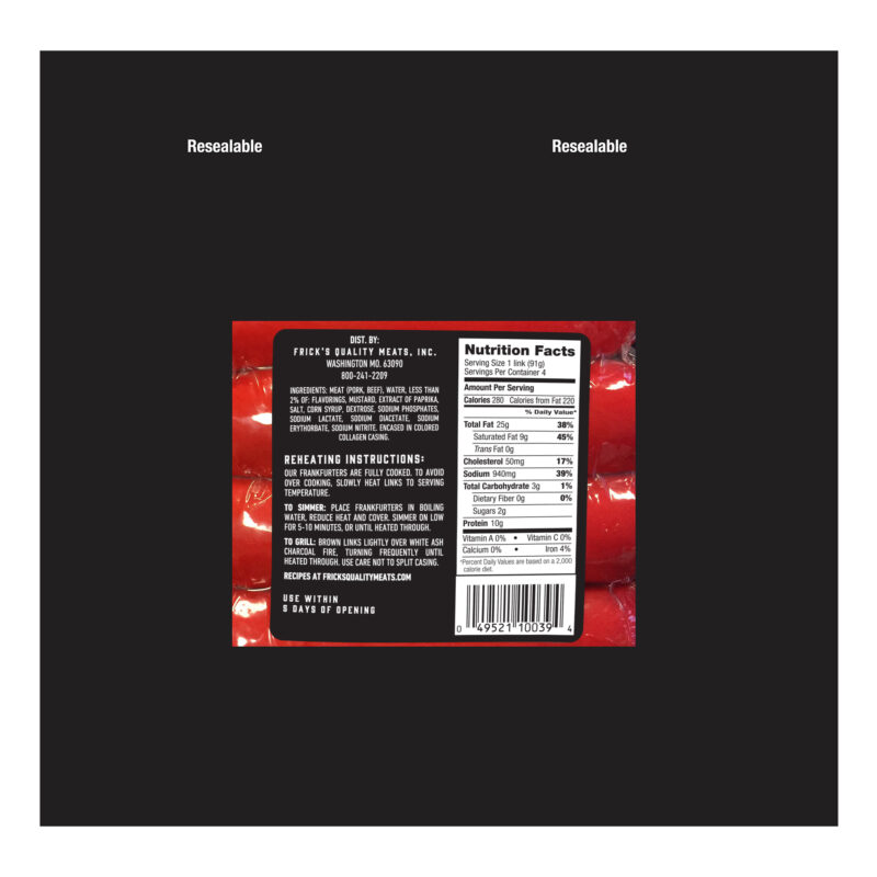 Red Frankfurters, 6 pk case | Sausage | Frick's Quality Meats